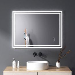 Badspiegel mit Beleuchtung 80x60cm, led Badezimmerspiegel mit Beschlagfrei und 3 Lichtfarben - Warmweiß/Kaltweiß/Neutral Lichts - Meykoers
