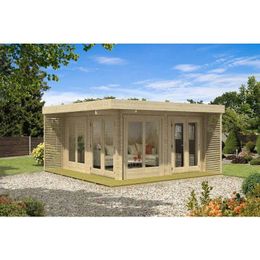 Gardenlounge Viva a Gartenhaus aus Holz, Holzhaus mit 44 mm Wandstärke inklusive Terrasse Blockbohlenhaus - Naturbelassen - Alpholz