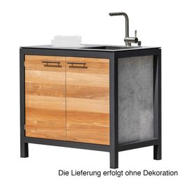 Niehoff Garden Spülstation Outdoor-Küche Black Line ca. 104,2x65x95,8 cm HPL/Teak Front/Korpus HPL Zement