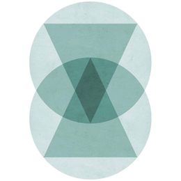 Geometrisches Bild mit Dreieck Design | Grafik Wandbild in Weiß und Türkis für Schlafzimmer und Büro | Modernes Leinwandbild mit Kreisen - 0,5 x 0,7