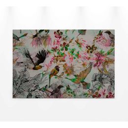 Bricoflor - Buntes Leinwandbild mit Vögeln | Blumen Bild im grafischen Stil für Schlafzimmer und Wohnzimmer | Vogel Wandbild auf Canvas und