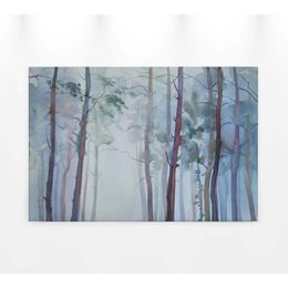 Bricoflor - Aquarell Bild mit Wald Motiv | Schlafzimmer und Wohnzimmer Wandbild mit Bäumen | Canvas Leinwand im Querformat in Grün und Blau - 0,9 x