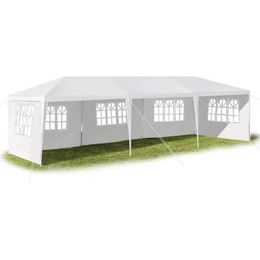 3 x 9 m Partyzelt, Pavillon Zelt mit 5 Seitenwaende, Festzelt mit Metall - Konstruktion aus pe- Plane, für Feste Party Hochzeit, Weiss - Goplus