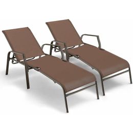 2er Set Liegestuhl, Gartenliege mit UV-bestaendigem & atmungsaktivem Mischgewebe, Sonnenliege mit 5 Positionen Verstellung zum Schlafen Lesen