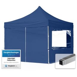 3x3 m Faltpavillon, economy Alu 32mm, Seitenteile mit Panoramafenster, blau - blau