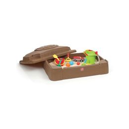 Play & Store Sandkasten mit Deckel und Sitzecken Kunststoff Sand Kasten mit Abdeckung für Kinder - Braun - Step2