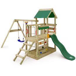 Wickey Spielhaus Spielturm TurboFlyer mit Schaukel & Rutsche, Kletterturm mit Sandkasten, Leiter & Spiel-Zubehör - grün