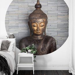 K&L WALL ART Runde Fototapete Feng-Shui Tapete Buddha Vliestapete Yoga Meditation Wand Deko ø 188cm - grau
