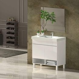 NEBARI Badezimmer-Set mit Beinen - 7 Farben (siehe 3. Bild)-15 Maße- 2 Türen oder eine Schublade zur Auswahl- inkl. Möbel, Waschbecken und Spiegel