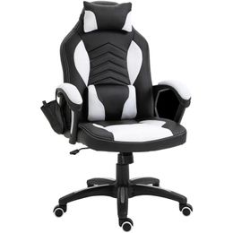 HOMCOM - Bürostuhl Massagesessel Gaming Stuhl Wärmefunktion 6 Vibrationspunkte mit Massagefunktion pu Schwarz + Weiß 68 x 69 x 108-117cm