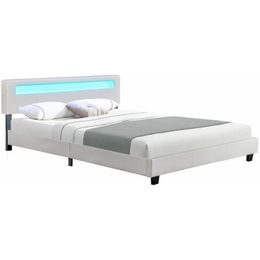 Polsterbett Paris – modernes Bettgestell mit led Beleuchtung, Lattenrost & Kopfteil – Kunstleder & Holz – Bett Doppelbett – 180×200 cm weiß - Juskys