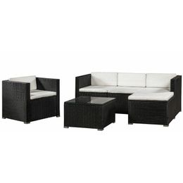 Juskys Polyrattan Lounge Punta Cana L – Sitzgruppe für 4-5 Personen – Schwarz / Creme – Gartenmöbel Set / Gartenlounge mit Sofa, Sessel, Tisch &