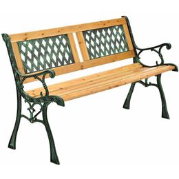 Gartenbank Sanremo – 2-Sitzer Holzbank mit Armlehnen & Rückenlehne – wetterfeste Sitzbank 122x54x73 cm - Seitenelemente aus Gusseisen - Juskys