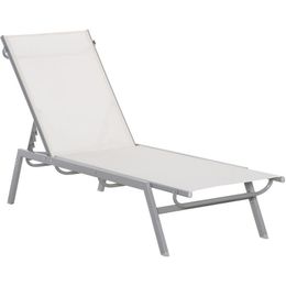 Garten-Sonnenliege, 5-stufige Rückenlehne, Metall, Schwarz, 170 x 58 x 97 cm - Cremeweiß - Outsunny