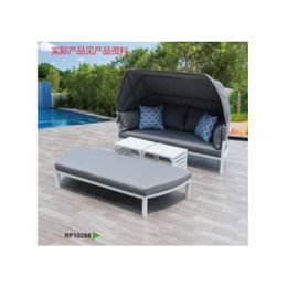 Outsunny - 4-teiliges Gartenmöbel-Set mit Beistelltisch Dach Bank Balkonmöbel Set Sofa mit Kissen Outdoor Aluminium Weiß+Grau - Grau
