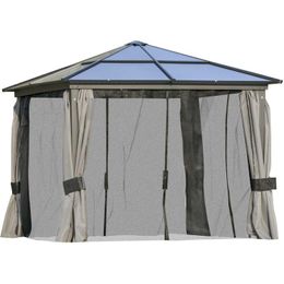 Luxus Pavillon Gartenpavillon Alu Partyzelt Gartenzelt mit lichtdurchlässigem pc Dach Braun+Beige 300 x 360 x 265 cm - Dunkelgrau - Outsunny