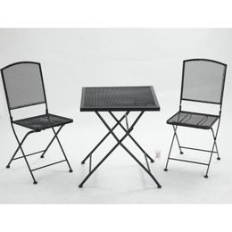 Outsunny - Garten Sitzgruppe 3-teiliges Bistro-Set Garnitur 1 Tisch+2 faltbare Stühle für Terrasse Balkon Metall Grau - Grau