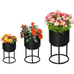 3er Set Blumenständer mit Blumentopf aus Metall Pflanzenständer Set Blumenhocker Blumentopfhalter Pflanzenhocker Schwarz - Schwarz - Outsunny