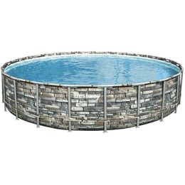 Bestway Power Steel™ Frame Pool Komplett-Set mit Filterpumpe ø 671 x 132 cm Steinwand-Optik (Naturstein), rund - Grau