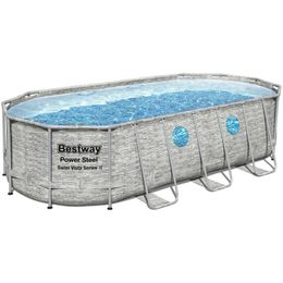 Bestway Power Steel™ Swim Vista Series™ Ersatz Frame Pool ohne Zubehör 549 x 274 x 122 cm, Steinwand-Optik (Cremegrau), oval - Grau