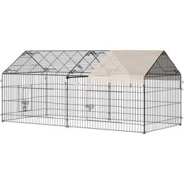 PawHut - Freigehege Freilaufgehege mit Sonnenschutz Kleintiergehege Kaninchenstall außen Kaninchen Außengehege Freilauf Metall Beige+Schwarz 220 x