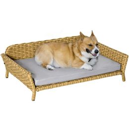 PawHut - Rattan Hundesofa Hundekorb Hundebett mit Kissen Katzenbett Katzensofa Geflochtenes Haustiersofa für kleinen und mittelgroßen Hund erhöhtes