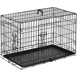 PawHut Hundekäfig Transportkäfig Drahtkäfig mit Gitter Hundebox Transportbox Kleintierkäfig Reisebox zusammenklappbar Metall Schwarz 76 x 46 x 52 cm