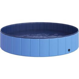 PawHut - Hundepool Planschbecken Schwimmbecken Schwimmbad Hundebad PVC+Holz Blau Ø140 x H30 cm - Himmelblau+Dunkelblau