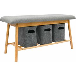 DuneDesign Nordic Sitzbank mit 3 Filzkörben 90x34x44 Bambus Schuhbank Holz Bank für Flur - Bambus