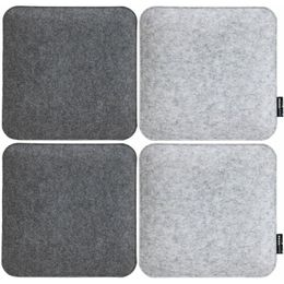 DuneDesign - 4 Filz Sitzkissen Eckig 35x35x3cm Stuhlkissen Set Wende Sitzauflage Weich Grau - grau