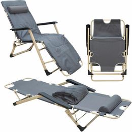 AMANKA Liegestuhl Campingliege 178 cm Sonnenliege Gartenliege Liege Strandliege Stuhl - grau