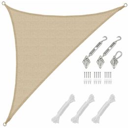 AMANKA 3x3x4,2 Sonnensegel Dreieckig Atmungsaktiv - Dreieck Segel mit Befestigung - beige