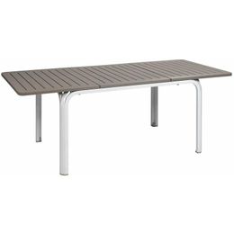 Ausziehbarer Tisch ' Nardi Alloro', Platte aus Durel-Top für den Einsatz im Freien, im Garten und auf der Veranda -140210 x 100 cm / WeissTaubengrau