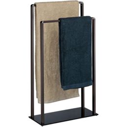 Handtuchständer freistehend, 2 Stangen, modern, Metall, Handtuchhalter, HxBxT: 80 x 45 x 20 cm, bronze-schwarz - Relaxdays