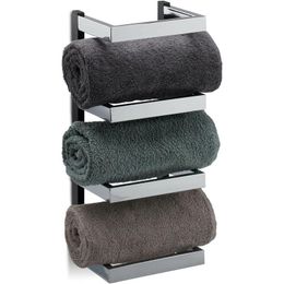 Handtuchregal Design, Fächer für Handtücher, Chrom, Handtuchablage hängend, hbt: 44x18x16 cm, silber/schwarz - Relaxdays