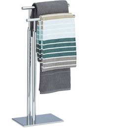 Handtuchhalter stehend pagnoni, Handtuchständer 2-armig, hbt 78 x 46 x 20 cm, Standhandtuchhalter Chrom, silber - Relaxdays