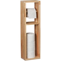 Relaxdays Toilettenpapierhalter, Walnuss Holz, zur Wandmontage oder stehend, Ersatzrollenhalter HxBxT 70x20x13 cm, natur