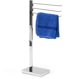Relaxdays Handtuchständer verchromt hbt 78 x 18 x 25 cm Handtuchhalter freistehend mit 3 Armen frei drehbare Handtuchstangen Badetuchhalter aus verchromtem