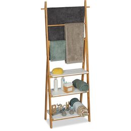 Handtuchhalter Regal, Badständer mit Regalablagen & Handtuchstangen, hbt 150x50x30cm, Bambus, mdf, natur/weiß - Relaxdays