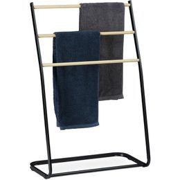 Handtuchhalter stehend, Metall, 3 Sprossen in Holzoptik, für Handtücher & Kleidung, HxBxT 86x58x30 cm, schwarz - Relaxdays