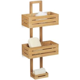 Relaxdays Duschregal Bambus h x b x t: 65 x 28 x 15,5 cm Duschablage aus Holz als Hängeregal Dusche mit 3 Ablagen Duschkorb als Badregal zum Hängen und