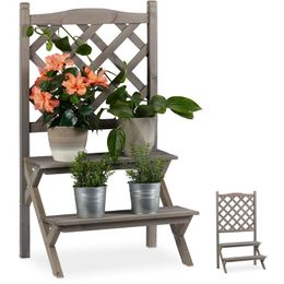 Blumentreppe mit Rankgitter, Blumenregal mit 2 Stufen, Pflanzentreppe Holz für Blumen, hbt: 90x51x40 cm, grau - Relaxdays
