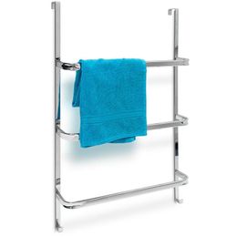 Relaxdays - Handtuchhalter mit 3 Handtuchstangen HxBxT: 85 x 54 x 11,5 cm Badetuchhalter für alle gebräuchlichen Türen ohne Bohren in Edelstahl-Optik