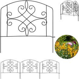 Beetzaun, 4-teilige Beetumrandung für Garten, Dekozaun Metall, antike Verzierungen, HxB: 32 x 186 cm, schwarz - Relaxdays