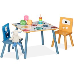 Relaxdays - Kindersitzgruppe, Kindertisch mit 2 Stühlen, Mädchen & Jungen, mdf & Holz, Sitzecke fürs Kinderzimmer, bunt