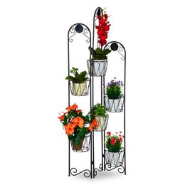 Blumenständer Metall, Paravent für Blumentöpfe, 6 Ablagen, Blumentreppe Indoor & Outdoor, h: 140 cm, schwarz - Relaxdays