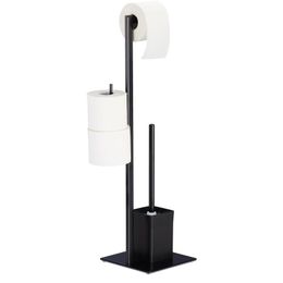 Relaxdays - wc Garnitur mit Toilettenpapierhalter, stehend, für Bad, hbt: 72 x 25 x 20 cm, Stand Klobürstenhalter, schwarz