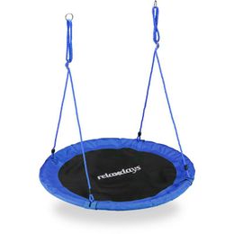 Nestschaukel, Outdoor Schaukel für Kinder & Erwachsene, ø 110 cm, bis 100 kg, rund, Tellerschaukel, blau - Relaxdays