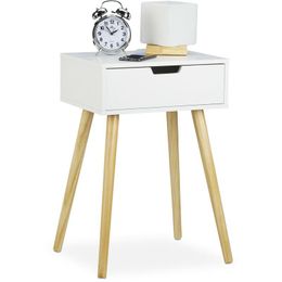 Nachttisch weiß, modernes & skandinavisches Design, 1 Schublade, für Boxspringbett, hbt 60x40x30cm, weiß/natur - Relaxdays