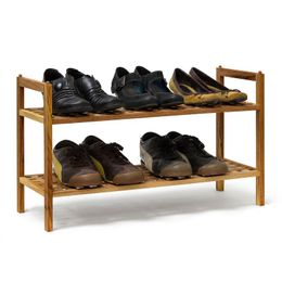 Relaxdays Schuhregal Walnuss stapelbar h x b x t: 40,5 x 69 x 26 cm Schuhablage mit 2 Ablagen für ca. 6 Paar Schuhe Holz Schuhrschrank zum aufeinander stellen